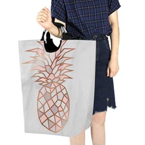 ALAZA Pineapple Laundry Basket Collapsible, Fabric Laundry Hamper Basket Foldable, Rose Gold Pineapple On Pink and White Marble