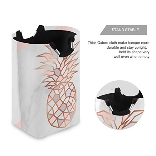 ALAZA Pineapple Laundry Basket Collapsible, Fabric Laundry Hamper Basket Foldable, Rose Gold Pineapple On Pink and White Marble