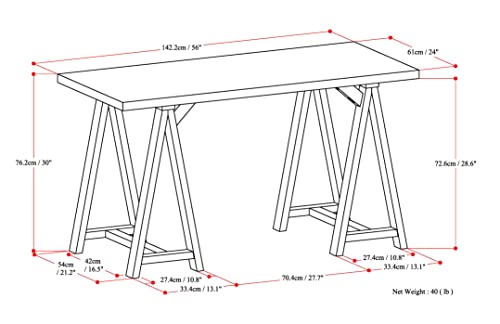 SIMPLIHOME Sawhorse SOLID WOOD Modern Industrial 56 inch Wide Home Office Desk, Writing Table, Workstation, Study Table Furniture in Medium Saddle Brown