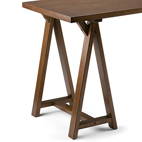 SIMPLIHOME Sawhorse SOLID WOOD Modern Industrial 56 inch Wide Home Office Desk, Writing Table, Workstation, Study Table Furniture in Medium Saddle Brown