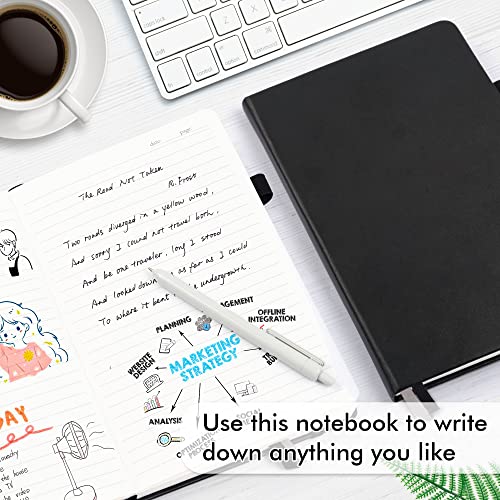 12 Pack Notebooks Journals Bulk with 12 Black Pens, Feela A5 Hardcover Notebook Classic Ruled Journal Set with Pen Holder for School Business Work Travel Writing, 120 GSM, 5.1”x8.3”, Black