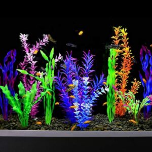 MyLifeUNIT Fish Tank Plants, 10 Pack Artificial Aquarium Plants for Decorations (Blue)