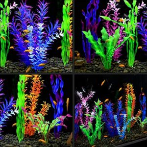 MyLifeUNIT Fish Tank Plants, 10 Pack Artificial Aquarium Plants for Decorations (Blue)