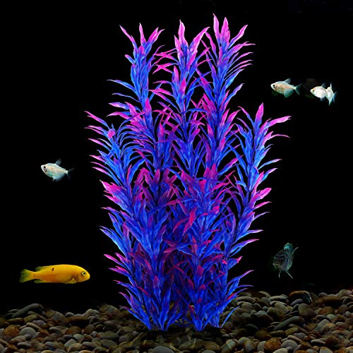 MyLifeUNIT Fish Tank Plants, 10 Pack Artificial Aquarium Plants for Decorations (Blue)