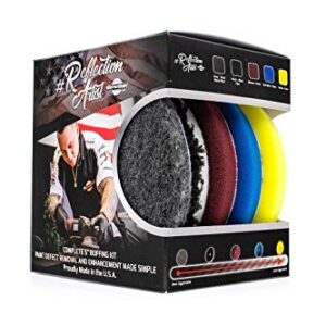 The Rag Company - Buff and Shine Reflection Artist Complete 5" Buffing Kit - Combination of Five Pads, URO line, Easy to Use Combo