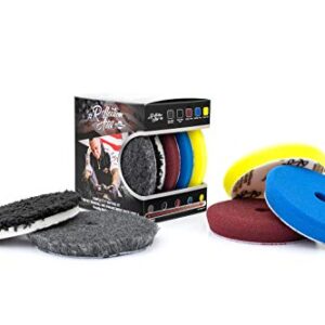 The Rag Company - Buff and Shine Reflection Artist Complete 5" Buffing Kit - Combination of Five Pads, URO line, Easy to Use Combo