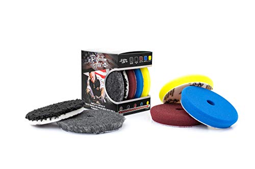 The Rag Company - Buff and Shine Reflection Artist Complete 5" Buffing Kit - Combination of Five Pads, URO line, Easy to Use Combo