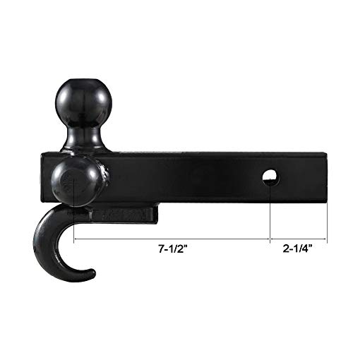 Towever 84181P Class 3/4 Trailer Hitch Tri Ball Mount with Hook (Black, Hollow Shank), for Pickup Truck Hitch Receiver Pin and Clip Included