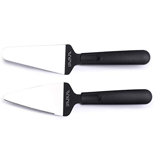 Stainless Steel Cake Slicer, Pie Server with Serrated Edges, Cutter Pizza Knife 1 Mirror Finished & 1 Onside with Fine Serrated Edge, Serrated Cake Serving Spatulas set for Pizza Pie Fruit Cutting