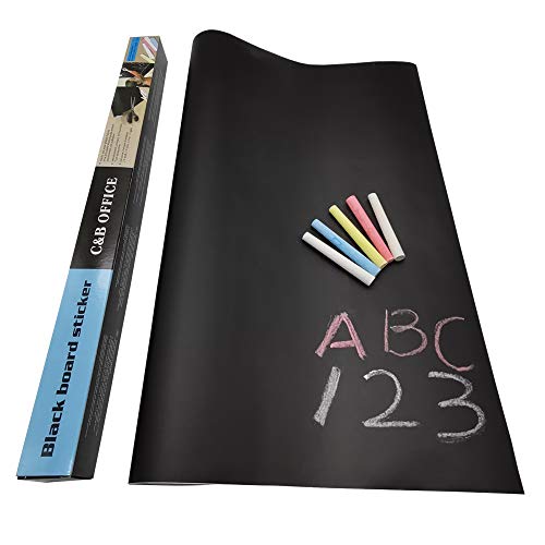 WISHAVE Removable Chalkboard Contact Paper Roll with 5 Colorful Chalks, Self-Adhesive Blackboard Sticker Wallpaper Decal for Home, School, Office ,Black 78.7" x 17.5"