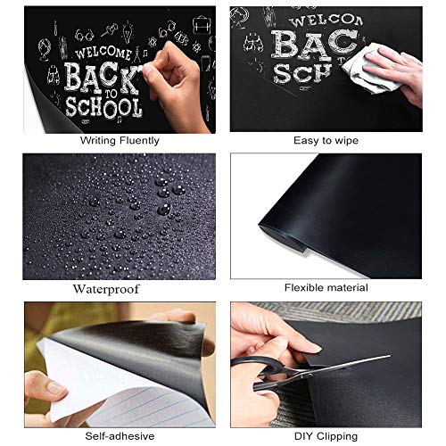 WISHAVE Removable Chalkboard Contact Paper Roll with 5 Colorful Chalks, Self-Adhesive Blackboard Sticker Wallpaper Decal for Home, School, Office ,Black 78.7" x 17.5"