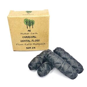 Vegan Biodegradable Bamboo Charcoal Dental Floss Refill Refill | Natural Candelilla Wax | 33yds x4 | Peppermint Essential Oil | Eco Friendly Zero Waste Oral Care | 4 Pack