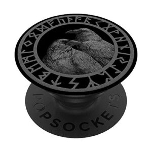 viking norse mythology vegvisir runes odin's huginn & muninn popsockets swappable popgrip