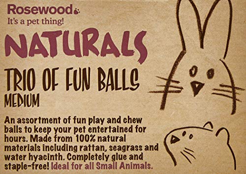 Rosewood Boredom Breaker Small Animal Naturals Toy Trio of Fun Balls, Natural, 3 Count (Pack of 2), Medium