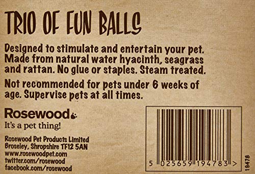 Rosewood Boredom Breaker Small Animal Naturals Toy Trio of Fun Balls, Natural, 3 Count (Pack of 2), Medium