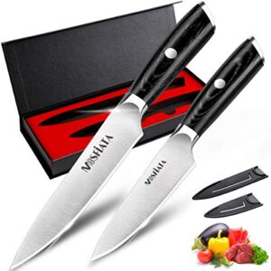 mosfiata 5” chef knife and 3.5" fruit knife set with knife sheath, german high carbon stainless steel en.4116 with micarta handle and gift box for vegetable and fruit cutting