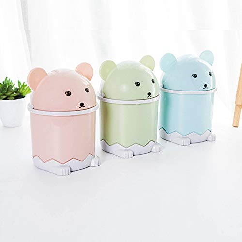 SAIKUN Cute Animal Desktops Trash Can, with Lid ，Rubbish Storage, Garbage Bin for Office Kids Bedroom Use (Pink)