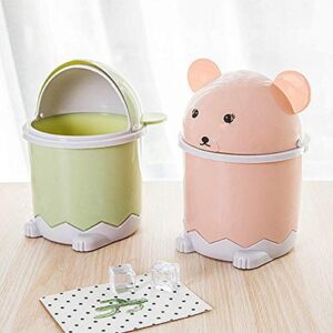 SAIKUN Cute Animal Desktops Trash Can, with Lid ，Rubbish Storage, Garbage Bin for Office Kids Bedroom Use (Pink)