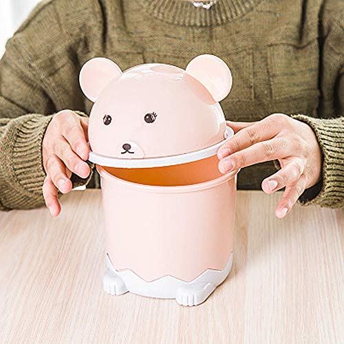 SAIKUN Cute Animal Desktops Trash Can, with Lid ，Rubbish Storage, Garbage Bin for Office Kids Bedroom Use (Pink)