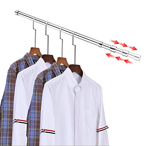 Closet Rod Adjustable 30-48 Inch for Hanging Clothes Stainless Steel Closet Pole Closet Bar with 2 Brackets for Wardrobes Closet Shower Window Curtain Hanger Rod Clothes Rod for Closet Clothes Rail