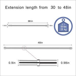 Closet Rod Adjustable 30-48 Inch for Hanging Clothes Stainless Steel Closet Pole Closet Bar with 2 Brackets for Wardrobes Closet Shower Window Curtain Hanger Rod Clothes Rod for Closet Clothes Rail