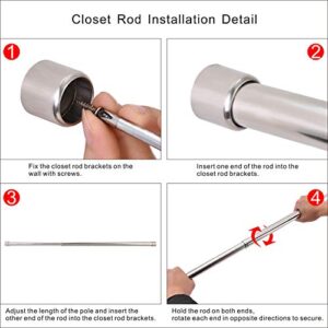 Closet Rod Adjustable 30-48 Inch for Hanging Clothes Stainless Steel Closet Pole Closet Bar with 2 Brackets for Wardrobes Closet Shower Window Curtain Hanger Rod Clothes Rod for Closet Clothes Rail