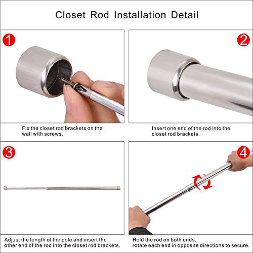 Closet Rod Adjustable 30-48 Inch for Hanging Clothes Stainless Steel Closet Pole Closet Bar with 2 Brackets for Wardrobes Closet Shower Window Curtain Hanger Rod Clothes Rod for Closet Clothes Rail