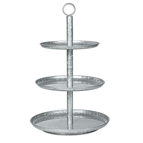 Ilyapa 3 Tier Tray, Galvanized Tray, Three Tier Serving Tray, 3 Tier Serving Stand, Farmhouse Tiered Metal Platter for Cake, Cupcake Tower, Dessert, Appetizers & More