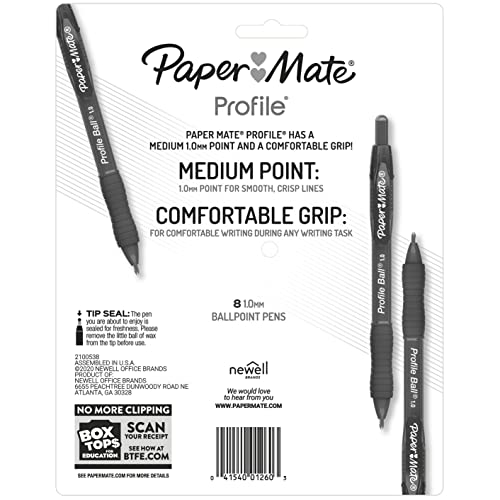 Paper Mate Ballpoint Pen, Profile Retractable Pen, Medium Point (1.0mm), Assorted, 8 Count