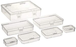 goodma 7 pieces mixed sizes rectangular empty mini clear plastic organizer storage box containers with hinged lids for small items and other craft projects