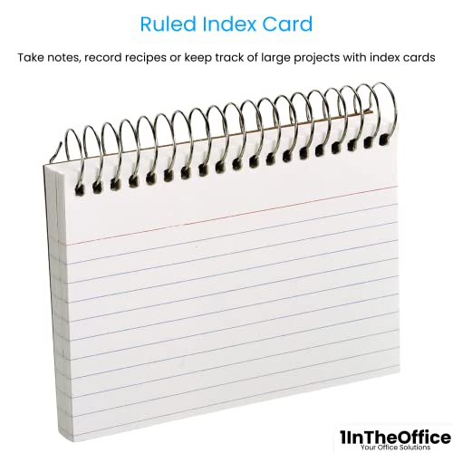 1InTheOffice Spiral Index Cards 3x5 Ruled, Notecard Spiral Bound, Ruled Index Cards Spiral Bound, Spiral Bound Index Cards 50 Cards/Pack, 6 Packs