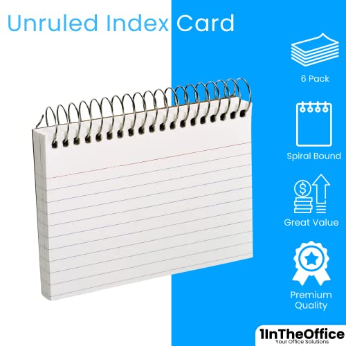 1InTheOffice Spiral Index Cards 3x5 Ruled, Notecard Spiral Bound, Ruled Index Cards Spiral Bound, Spiral Bound Index Cards 50 Cards/Pack, 6 Packs