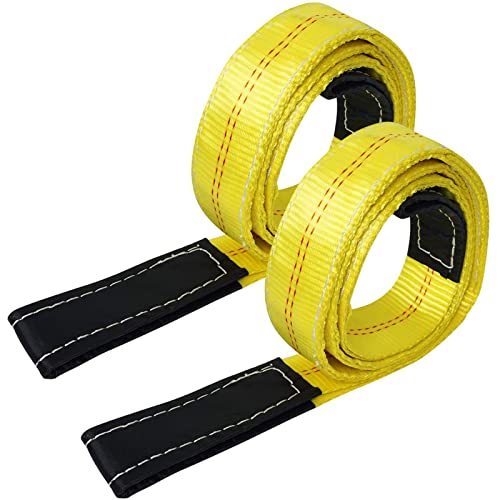 Lift Sling Webbing Straps Robbor 2 inch 7 Foot Tree Saver Winch Straps 13,000 Lbs Lift Sling w/Reinforced Eyes Heavy Duty Recovery ATV UTV Tow Straps 2 PK