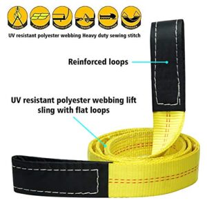 Lift Sling Webbing Straps Robbor 2 inch 7 Foot Tree Saver Winch Straps 13,000 Lbs Lift Sling w/Reinforced Eyes Heavy Duty Recovery ATV UTV Tow Straps 2 PK