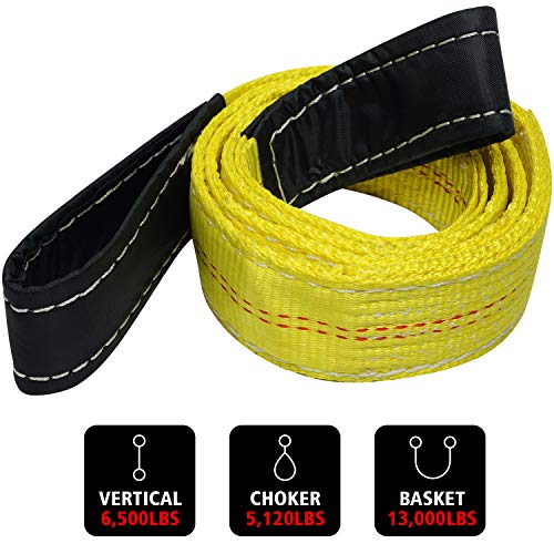 Lift Sling Webbing Straps Robbor 2 inch 7 Foot Tree Saver Winch Straps 13,000 Lbs Lift Sling w/Reinforced Eyes Heavy Duty Recovery ATV UTV Tow Straps 2 PK