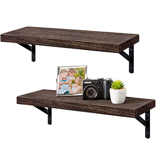 Dahey Wall Mounted Floating Shelves Set of 2 Rustic Wood Wall Shelves Display Ledge Storage Rack 17 inch for Bedroom Living Room Bathroom Kitchen Office,Brown