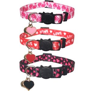 lamphyface 3 pack valentine's day cat collar with bell breakaway adjustable love heart