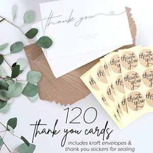 120 Blank Wedding Thank You Cards - Personalized Greetings, Gratitude Letter & Wedding Thank You Cards From The New Mr and Mrs - Wedding Thank You Notes with Kraft Envelopes & Stickers - 4x6", 120 Pack