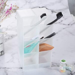 Fujinzhu 2 PCS Desk Organizer, Pencil Holder with 8 Compartments Pen Organizer for Home School Office Desk Supplies Accessories - Translucent White