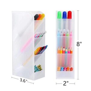 Fujinzhu 2 PCS Desk Organizer, Pencil Holder with 8 Compartments Pen Organizer for Home School Office Desk Supplies Accessories - Translucent White