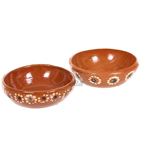 EMATIK Salsero de Barro 2 Single Salsa Bowls Traditional Clay Artisan Artezenia Made in Mexico Condiment Garnish Serving Bowls