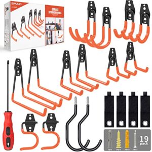 garage hooks, 19 pack heavy duty garage storage hooks steel tool hangers for garage wall mount utility hooks and hangers with anti-slip coating for garden tools organizer, ladders, bikes, bulky items