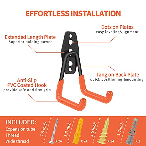 Garage Hooks, 19 Pack Heavy Duty Garage Storage Hooks Steel Tool Hangers for Garage Wall Mount Utility Hooks and Hangers with Anti-Slip Coating for Garden Tools Organizer, Ladders, Bikes, Bulky Items