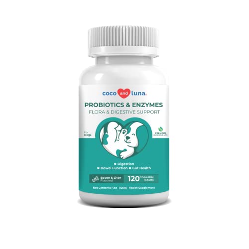 Probiotics for Dogs - 120 Chewable Tablets - Diarrhea & Gas Support for Dogs - 5.5 Billion CFUs with Digestive Enzymes and Prebiotics - Dog Allergies, Bad Dog Breath & Constipation Support