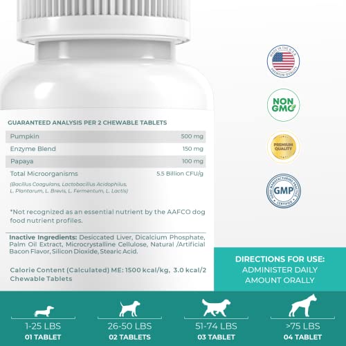 Probiotics for Dogs - 120 Chewable Tablets - Diarrhea & Gas Support for Dogs - 5.5 Billion CFUs with Digestive Enzymes and Prebiotics - Dog Allergies, Bad Dog Breath & Constipation Support