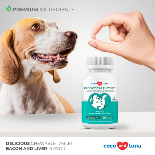 Probiotics for Dogs - 120 Chewable Tablets - Diarrhea & Gas Support for Dogs - 5.5 Billion CFUs with Digestive Enzymes and Prebiotics - Dog Allergies, Bad Dog Breath & Constipation Support