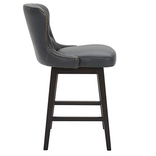 Amazon Brand – Stone & Beam Morgan Faux Leather Memory-Swivel Counter-Height Barstool, 38.2"H, Black