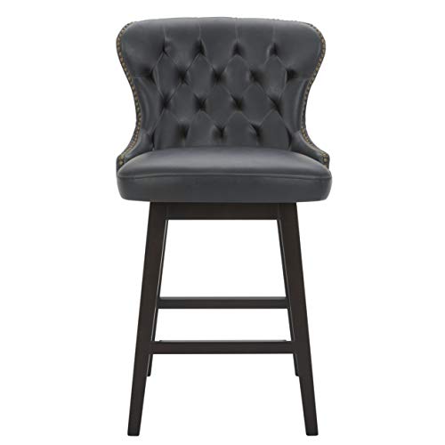 Amazon Brand – Stone & Beam Morgan Faux Leather Memory-Swivel Counter-Height Barstool, 38.2"H, Black