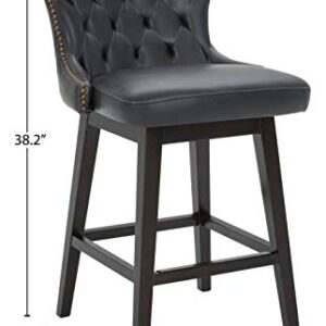 Amazon Brand – Stone & Beam Morgan Faux Leather Memory-Swivel Counter-Height Barstool, 38.2"H, Black