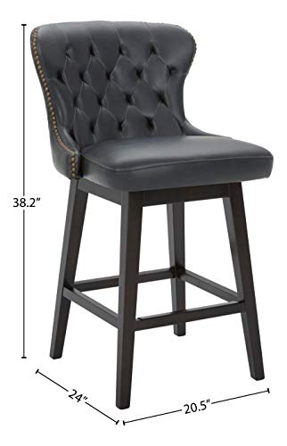 Amazon Brand – Stone & Beam Morgan Faux Leather Memory-Swivel Counter-Height Barstool, 38.2"H, Black